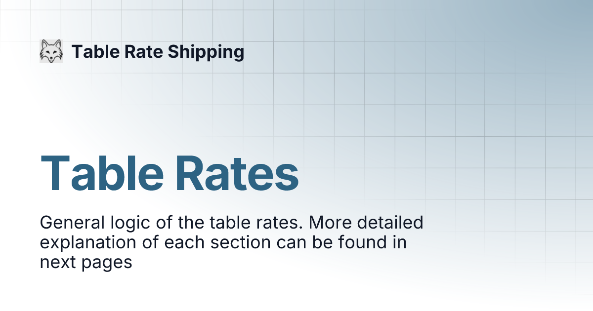 Table Rates | Table Rate Shipping